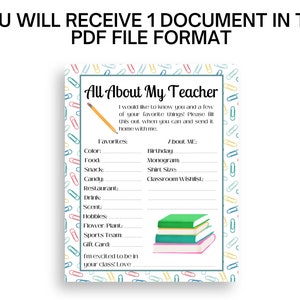 All About My Teacher Gift Information Sheet | First Day of School | Get ...