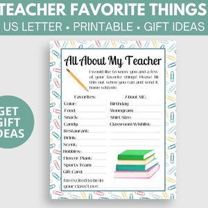 All About My Teacher Gift Information Sheet | First Day of School | Get ...