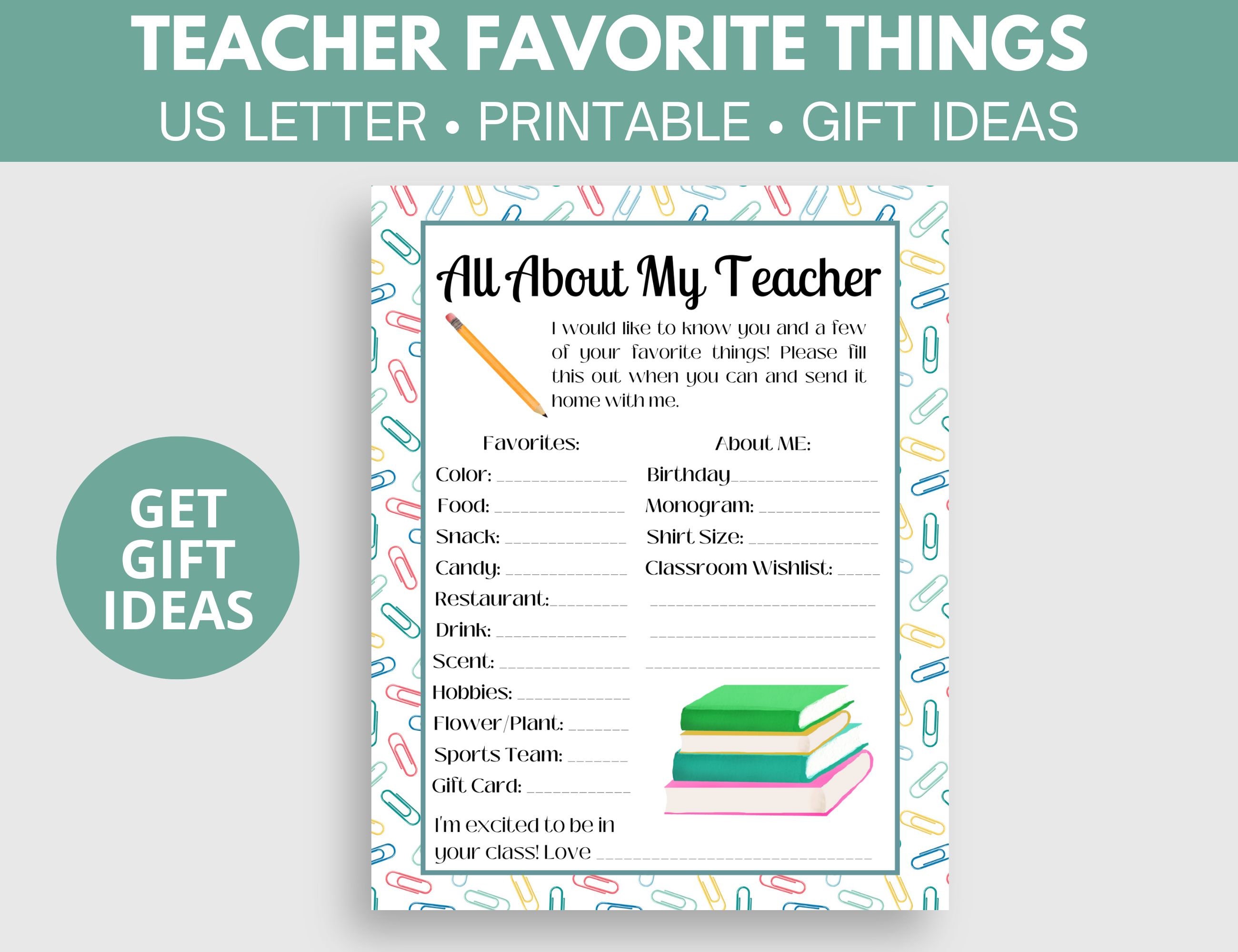 All About My Teacher Gift Information Sheet First Day of School Get to ...