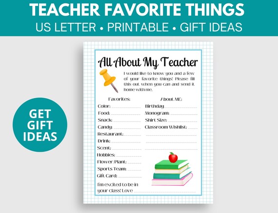 All About My Teacher Gift Information Sheet First Day of - Etsy