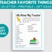 All About My Teacher Gift Information Sheet First Day of School Get to ...