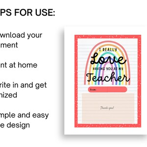 Printable Teacher End of Year Appreciation Gift Card Holder | Rainbow ...