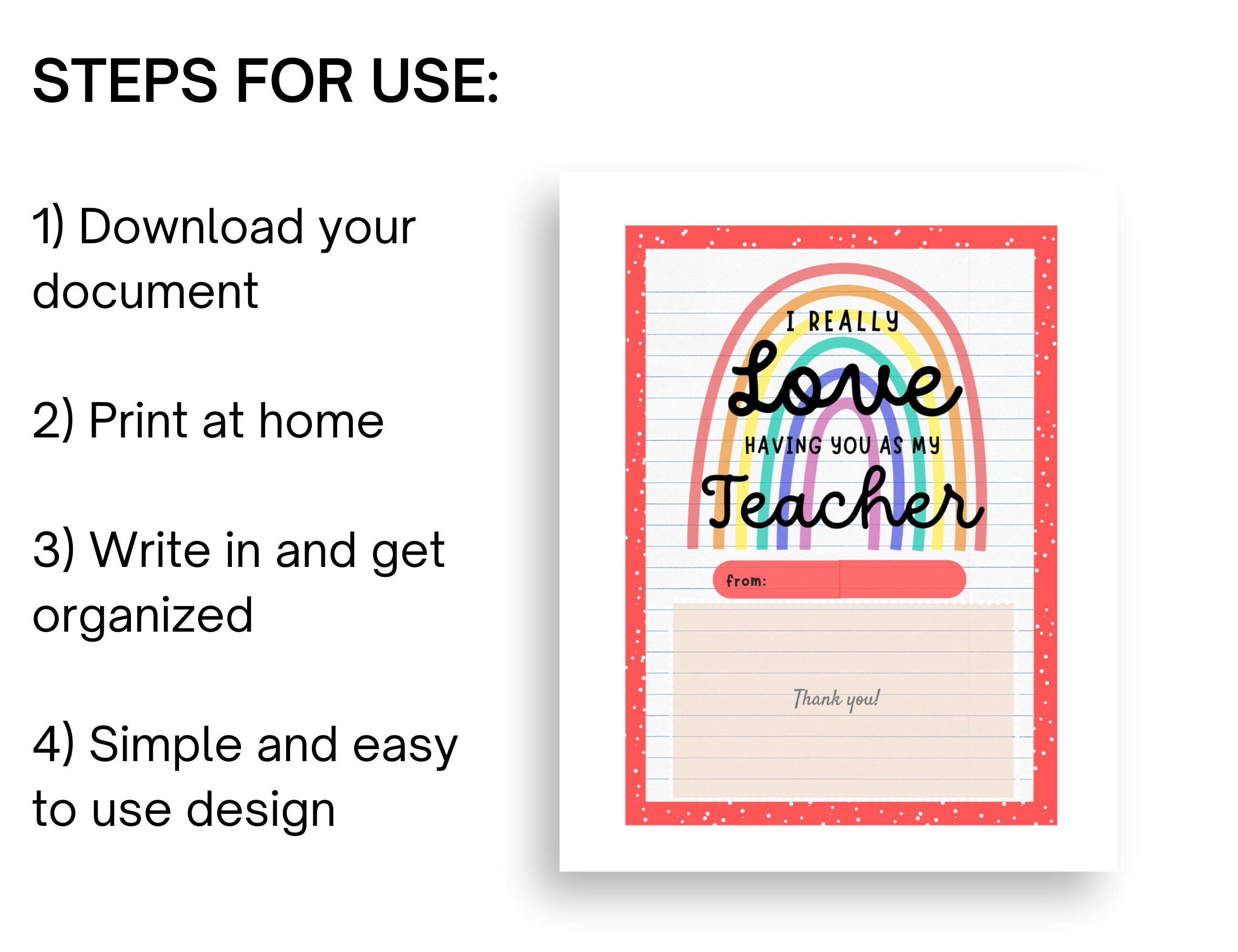 Printable Teacher End of Year Appreciation Gift Card Holder | Rainbow ...