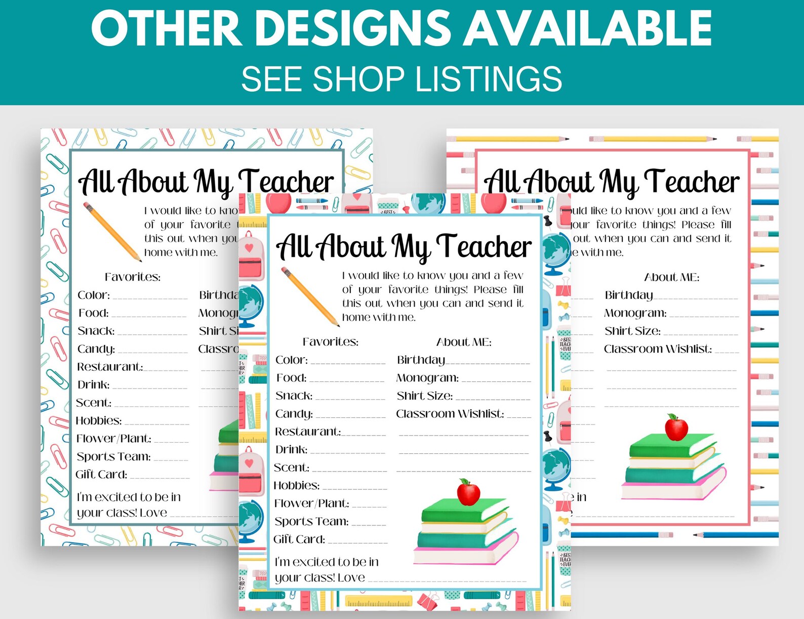 All About My Teacher Gift Information Sheet First Day of School Get to ...