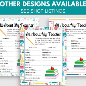 All About My Teacher Gift Information Sheet First Day of School Get to ...