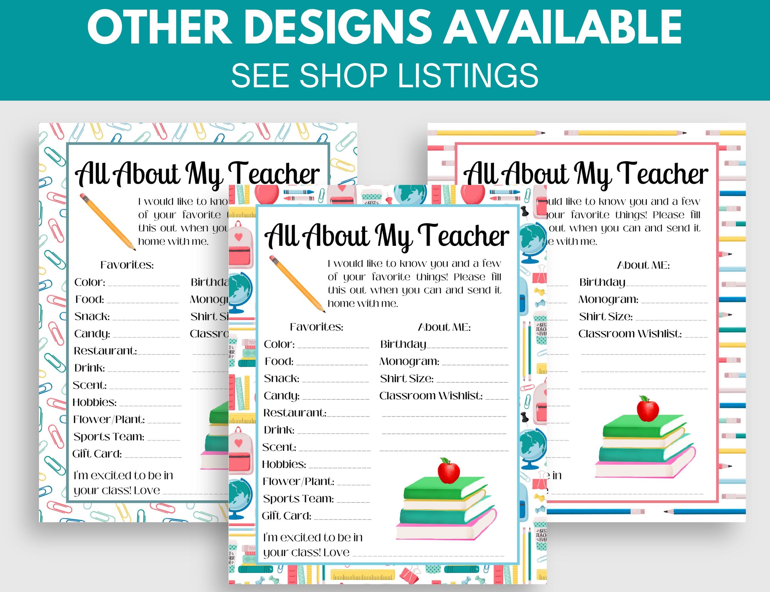 All About My Teacher Gift Information Sheet First Day of School Get to ...