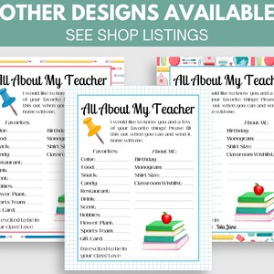 All About My Teacher Gift Information Sheet | First Day of School | Get ...