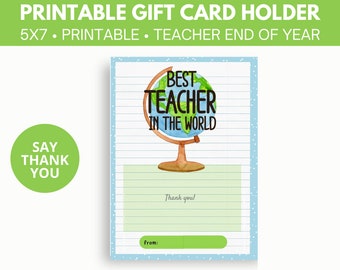 Printable Teacher End of Year Appreciation Gift Card Holder | Etsy