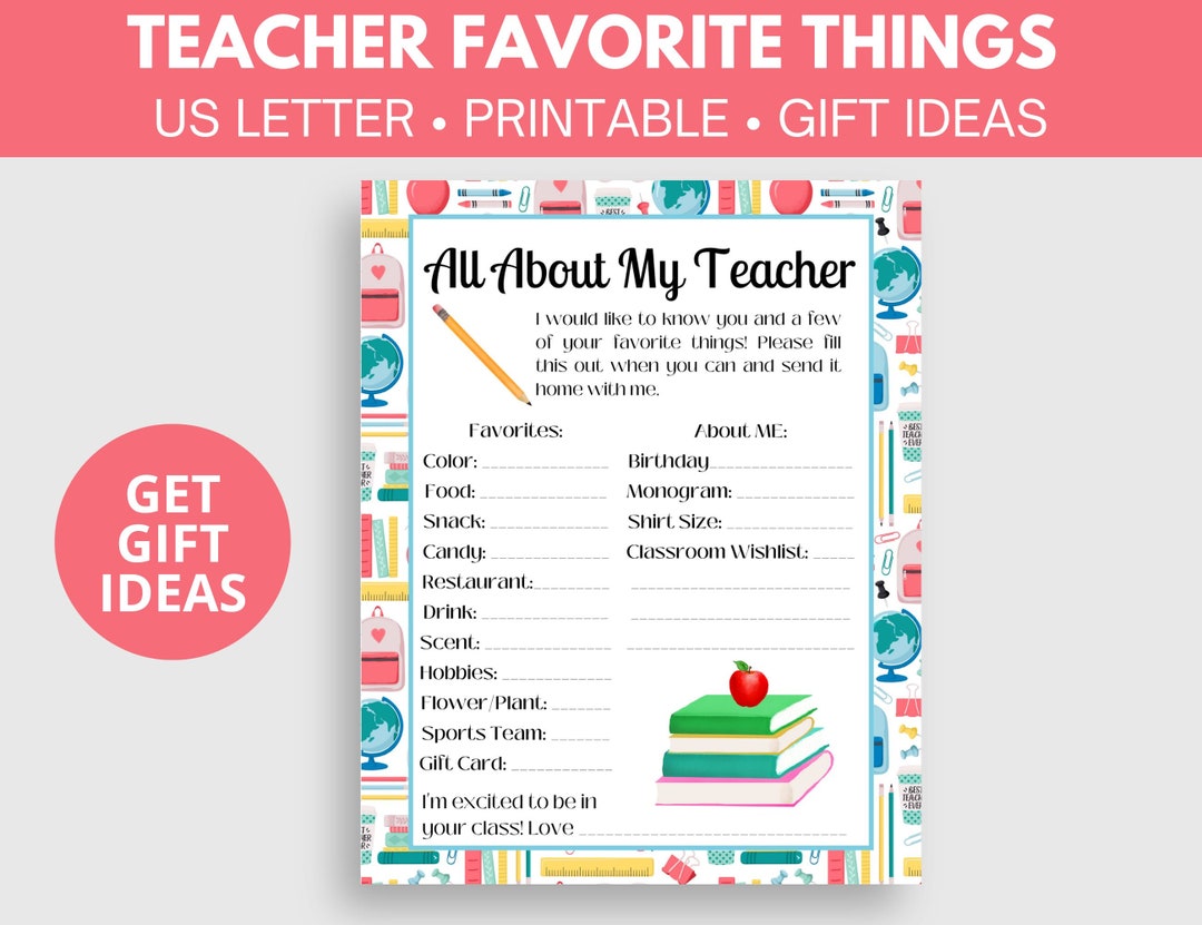 All About My Teacher Gift Information Sheet | First Day of School | Get ...