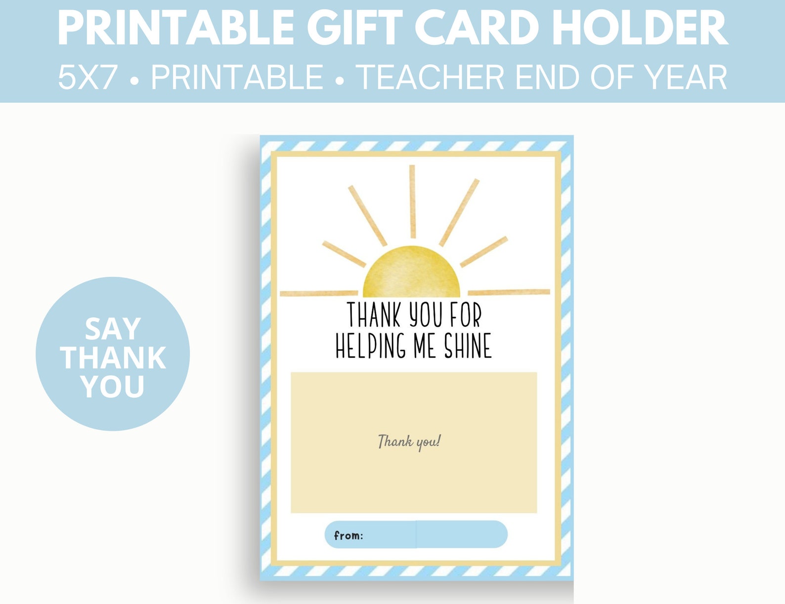 Printable Teacher End of Year Appreciation Gift Card Holder | Thank You ...
