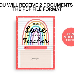 Printable Teacher End of Year Appreciation Gift Card Holder | Rainbow ...