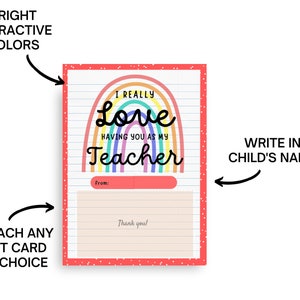 Printable Teacher End of Year Appreciation Gift Card Holder | Rainbow ...
