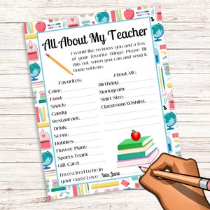 All About My Teacher Gift Information Sheet | First Day of School | Get ...