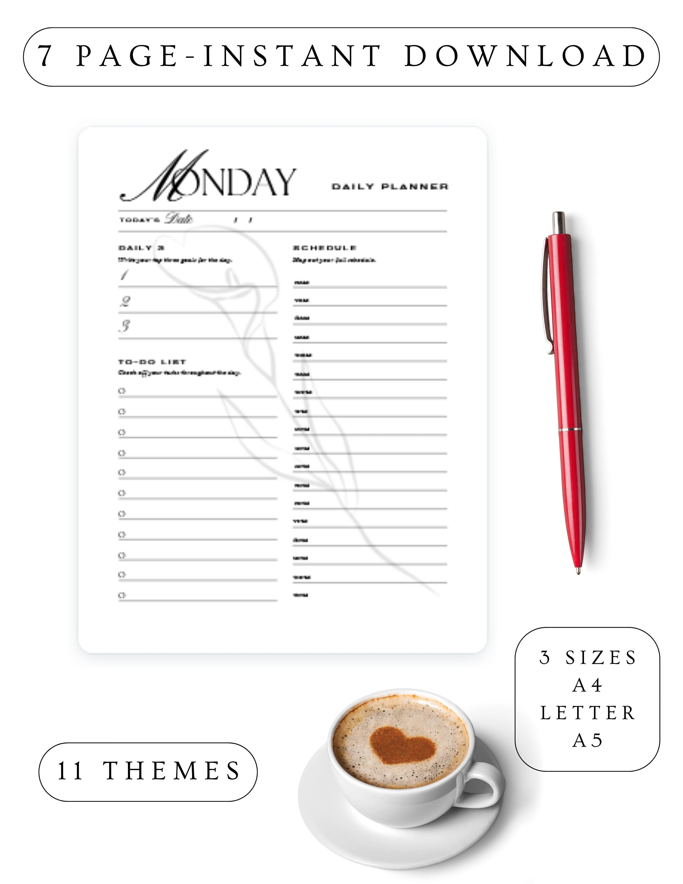 Printable Daily Planner Digital, Download Instant Download, A4/a5 ...