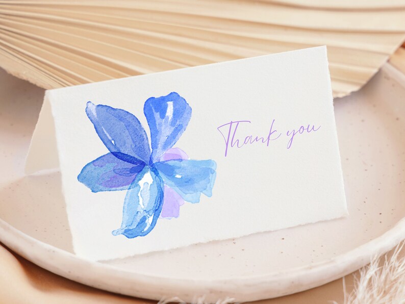 Blue Watercolor Flower Thank You Card Bundle Instant Download - Etsy