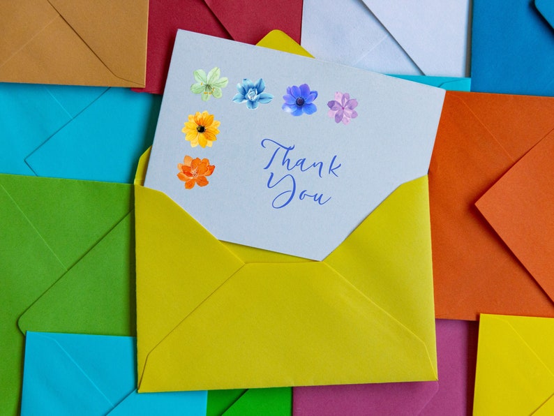 Rainbow Watercolor Flower Thank You Card Template Printable Etsy