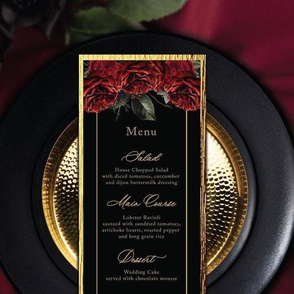 Red Rose Wedding Menu - Etsy