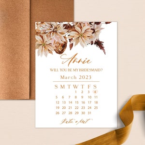 Calendar Bridesmaid Card Boho Bridesmaid Proposal Card Maid - Etsy