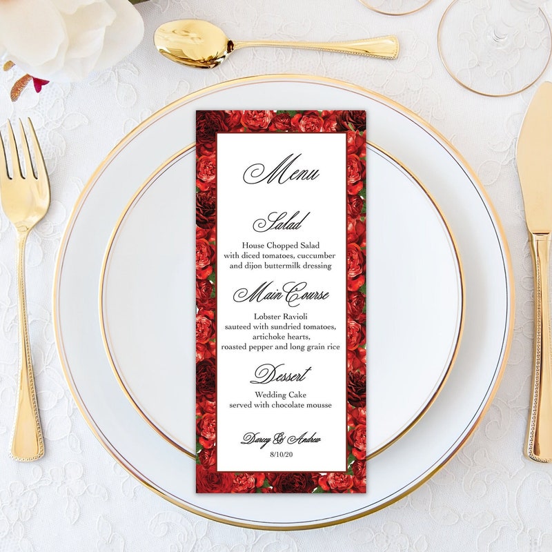 Red Rose Wedding Menu - Etsy