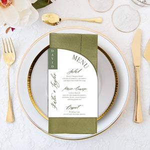 Green Wedding Menu Cards| Arched Dinner Menu| Olive Green Reception Menu| Personalized Arched ...