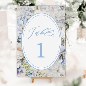 Dusty Blue Floral Table Number| Oval Table Number Cards| Watercolor ...