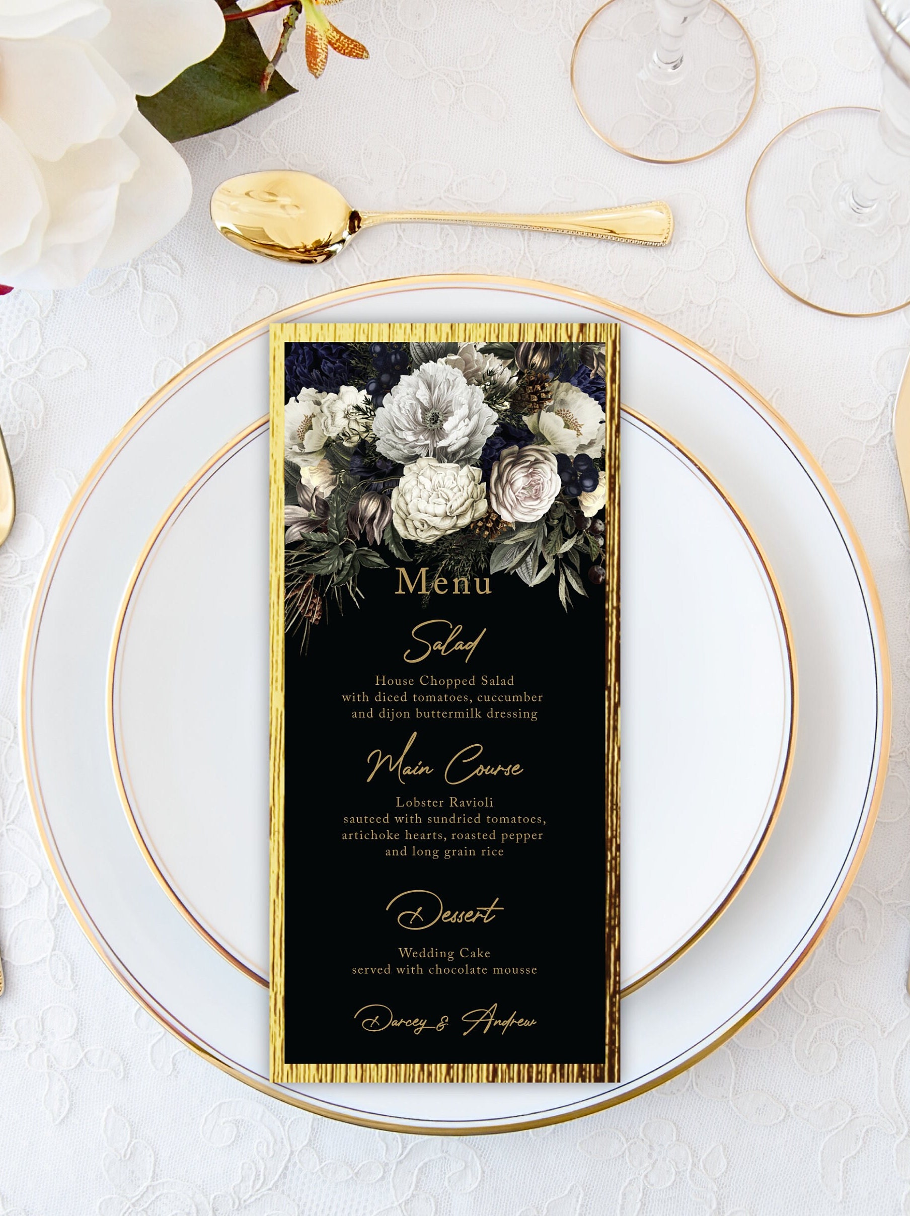 Wedding Menu Cards Moody Floral Menu Card Black Floral - Etsy
