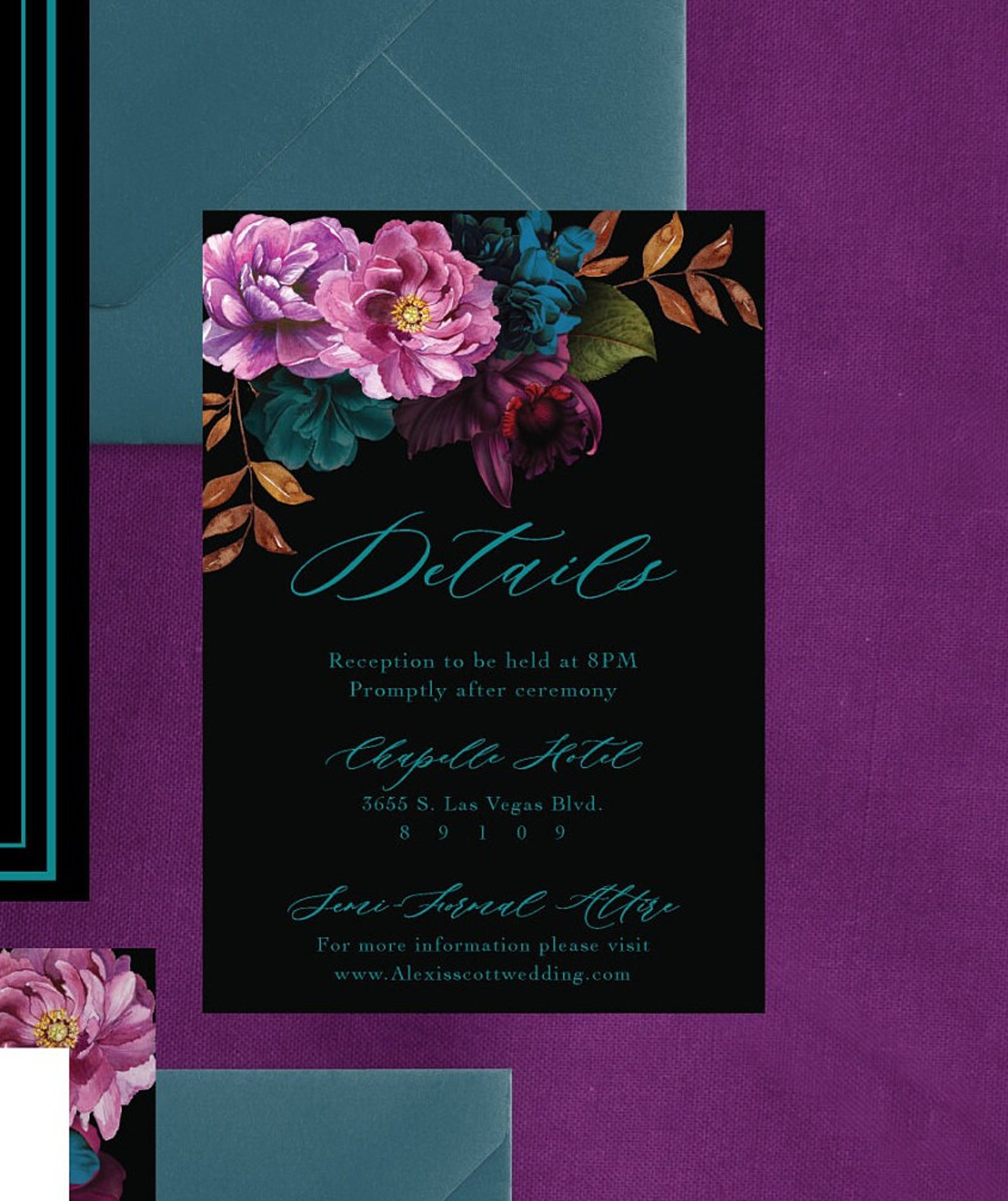 Teal Wedding Invitation Jewel Tone Floral Wedding Invitation - Etsy