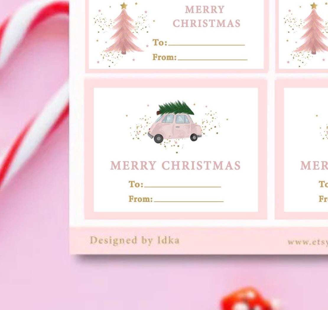 Pink Christmas Gift Tags | Pink Christmas Gift Sticker Sheet | 20 ...