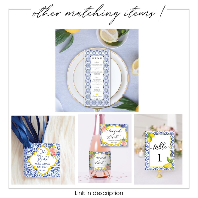 Mediterranean Place Cards Blue Tile Place Cards Lemon Place - Etsy