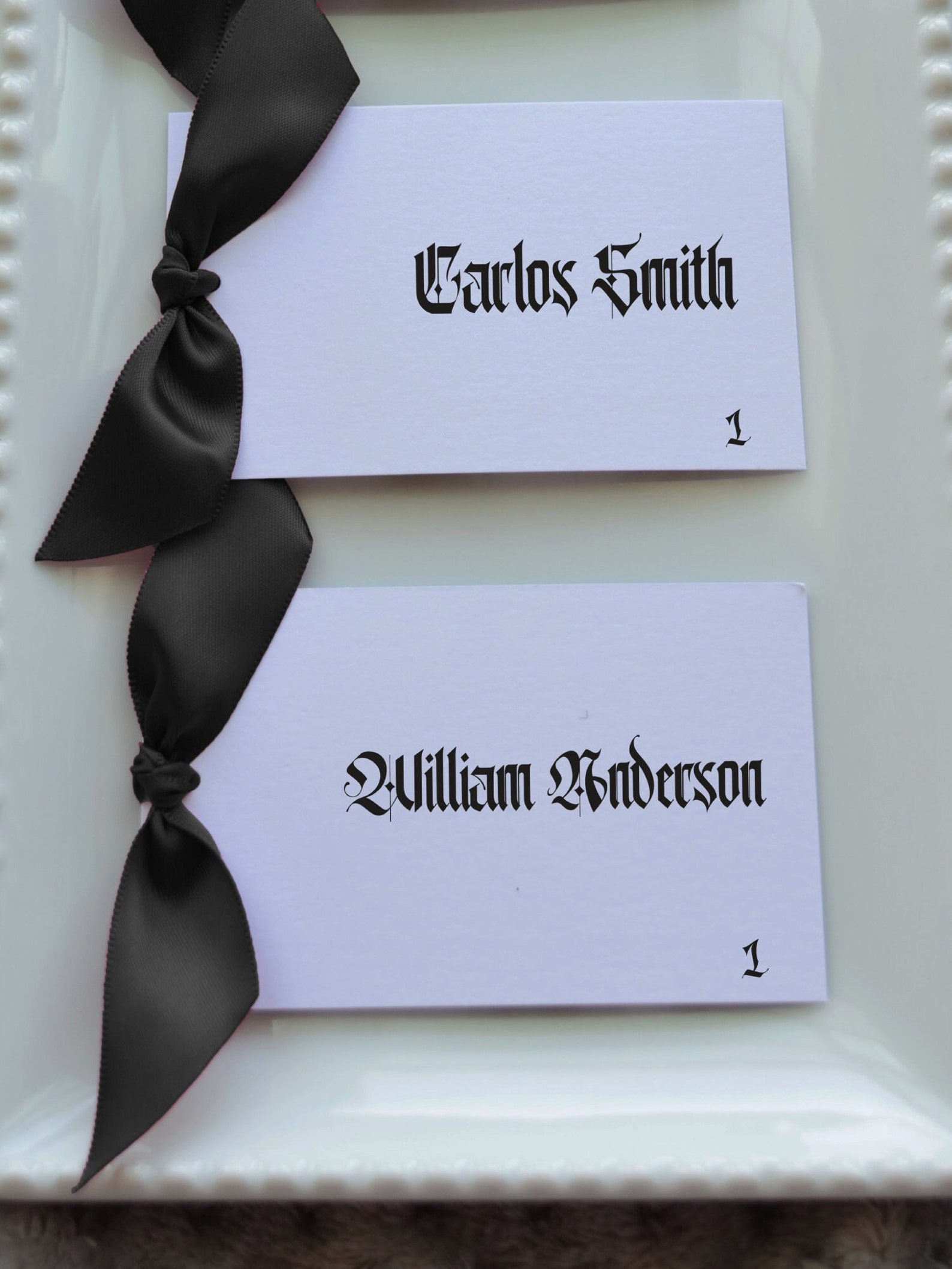 Black Ribbon Place Cards | Ribbon Place Cards | Halloween Wedding ...