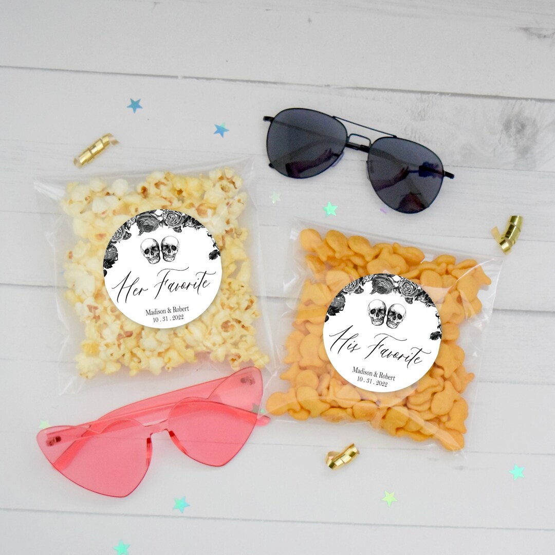Skull Wedding Custom Favor Stickers | Gothic Wedding Treat Bags | His ...