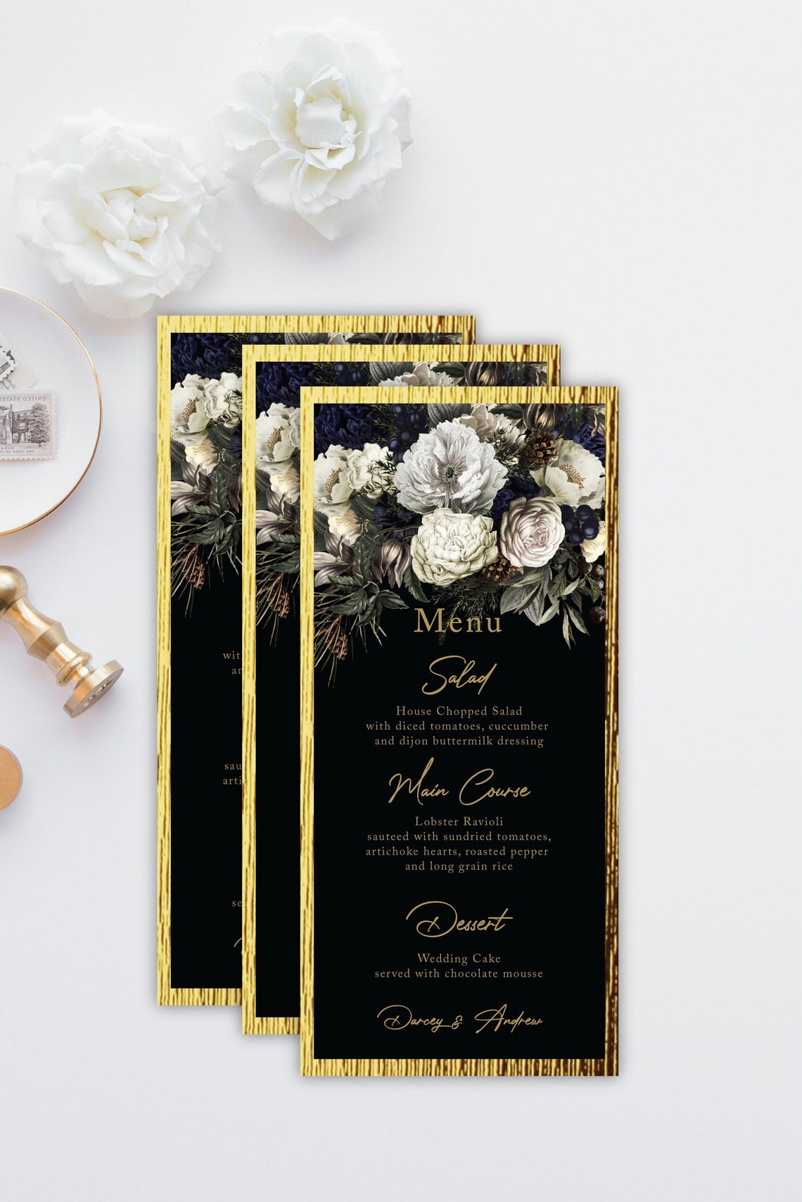 Wedding Menu Cards Moody Floral Menu Card Black Floral - Etsy