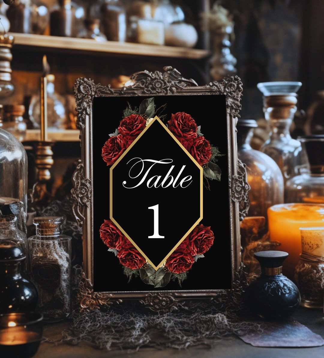 Red Roses Table Numbers| Moody Wedding Table Numbers| Floral Table ...