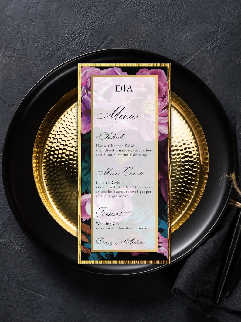Jewel Tone Floral Menu Cards Moody Floral Wedding Menu Cards - Etsy