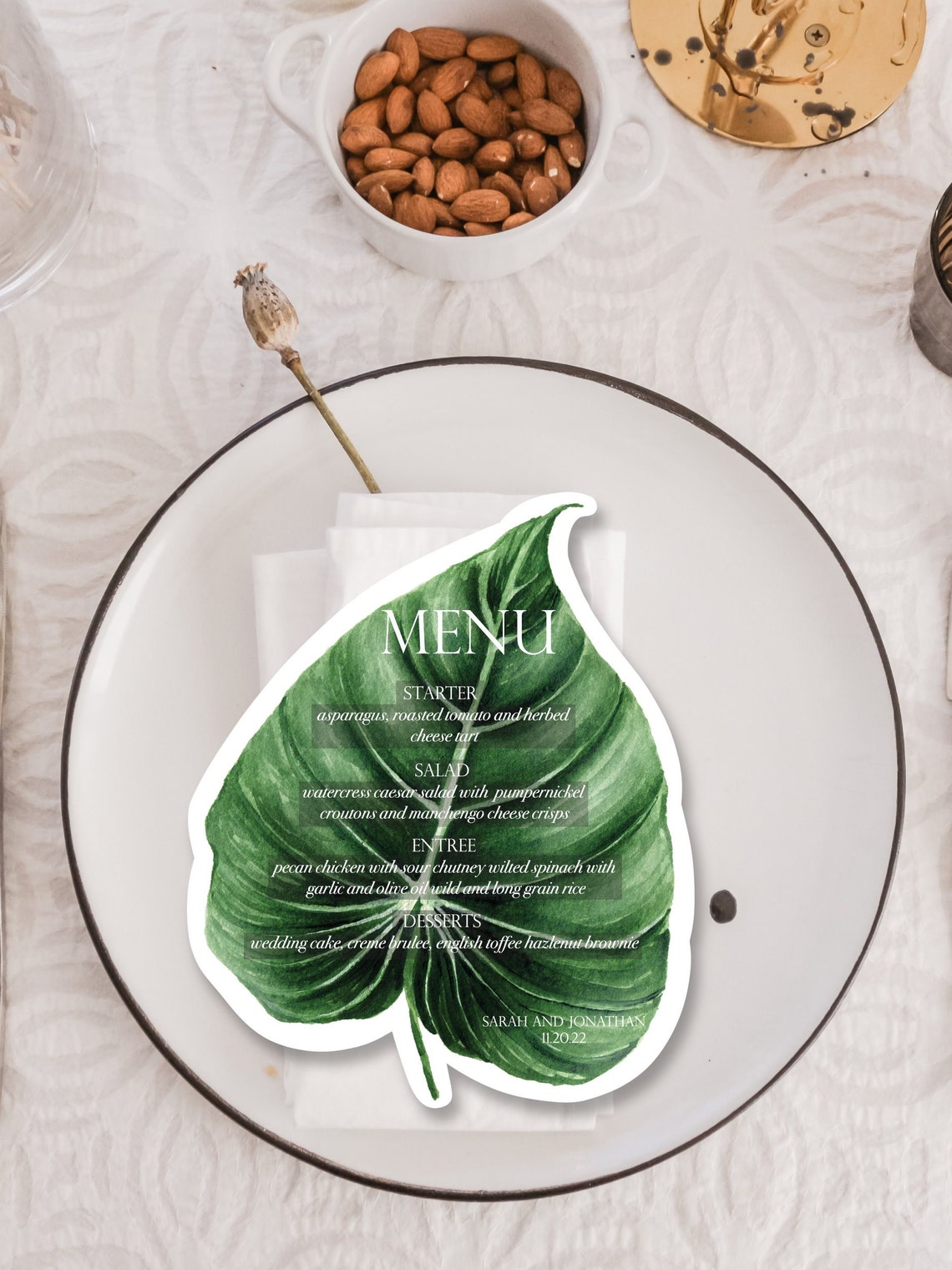 Printed Tropical Menu Card Monstera Leaf Shaped Menu Cards - Etsy