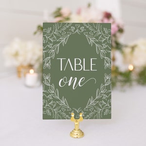 Olive Green Table Number Cards| Green Wedding Table Numbers| Greenery ...
