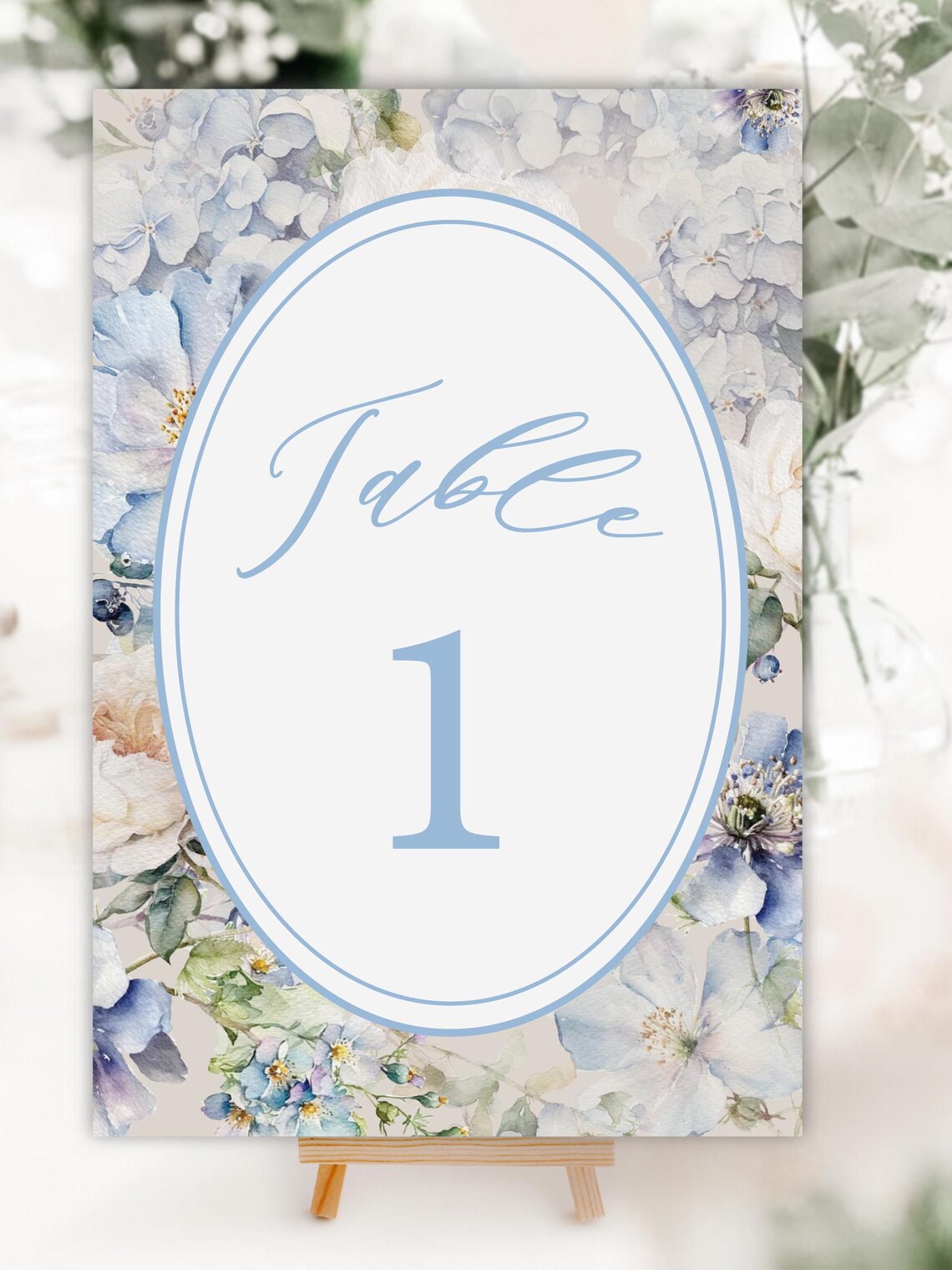 Dusty Blue Floral Table Number| Oval Table Number Cards| Watercolor ...