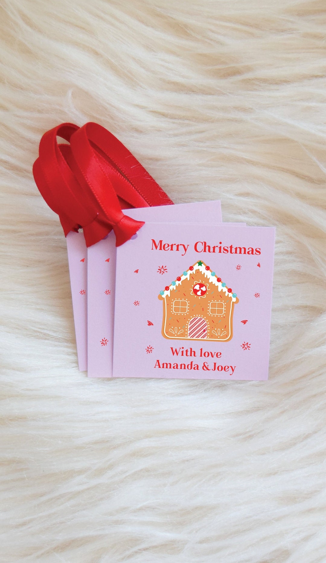 Pink Gingerbread House Tags| Pink Christmas Gift Tags| Pastel Holiday ...