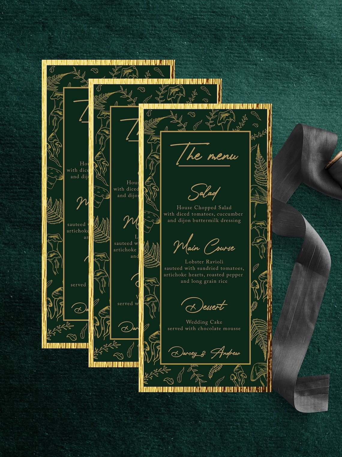 Forest Wedding Menu Woodsy Dark Forest Menu Green and Gold - Etsy