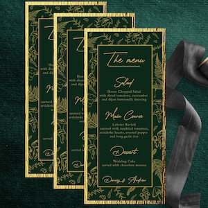 Forest Wedding Menu| Woodsy Dark Forest Menu| Green and Gold Menu ...