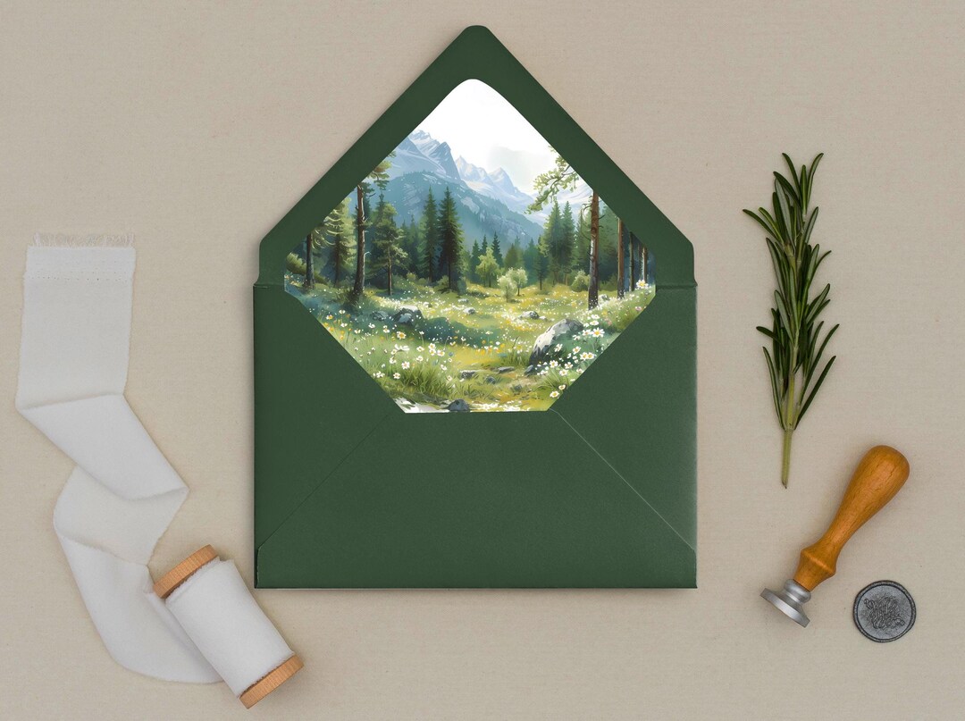 Forest Green Lined Envelopes| Spring Forest Trees Envelope Liner ...