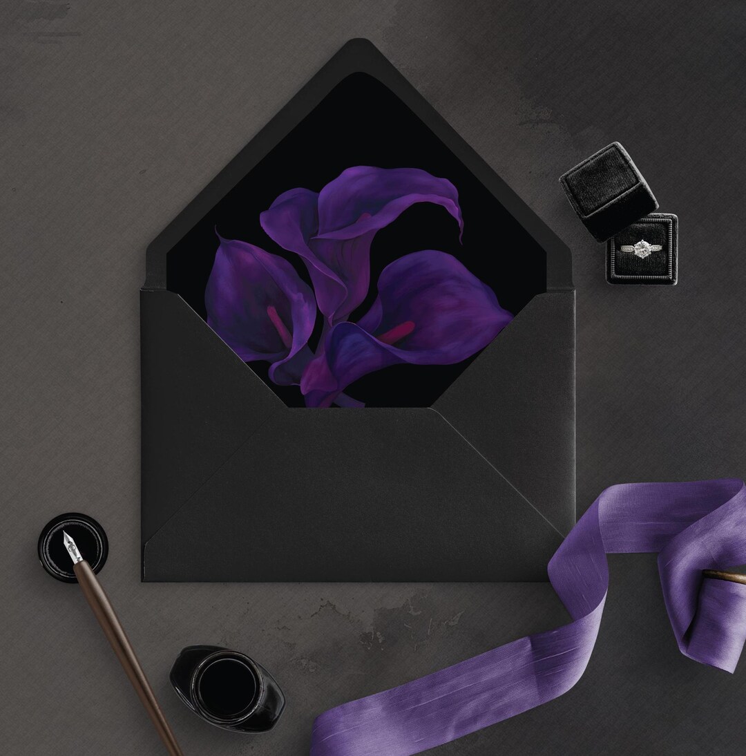 Purple Cala Lily Lined Envelopes| Watercolor Calla Lily Envelope Liner ...