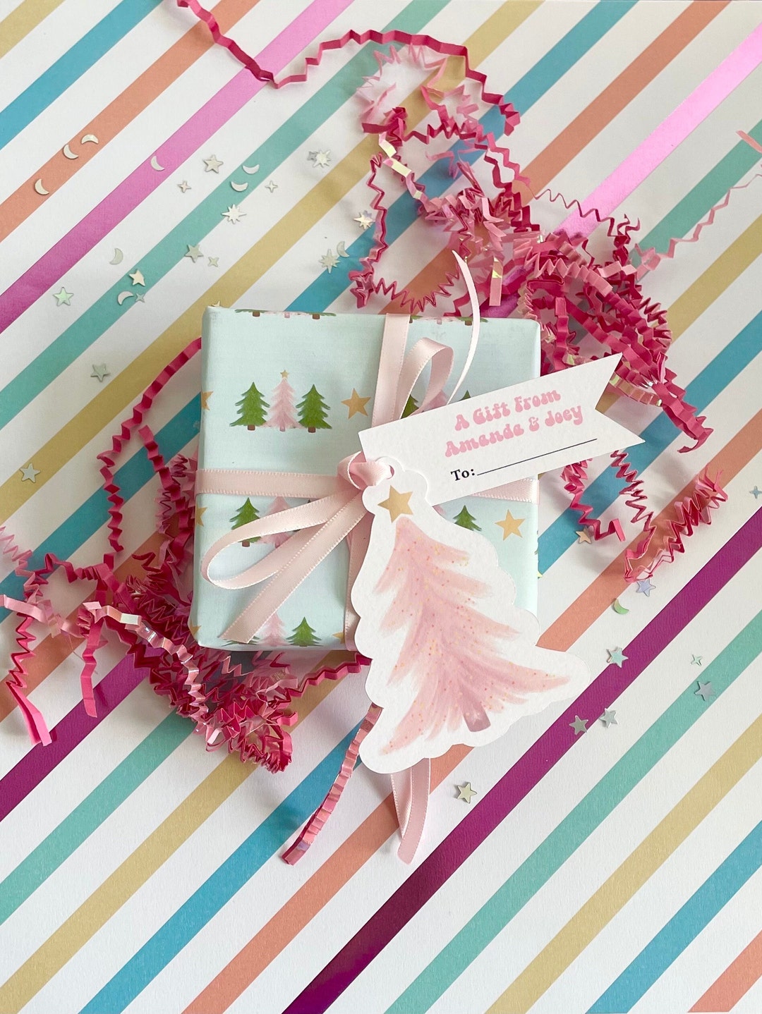 Pink Christmas Tree Tags| Pink Christmas Gift Tags| Pastel Holiday Gift ...