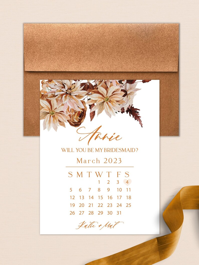 Calendar Bridesmaid Card Boho Bridesmaid Proposal Card Maid - Etsy