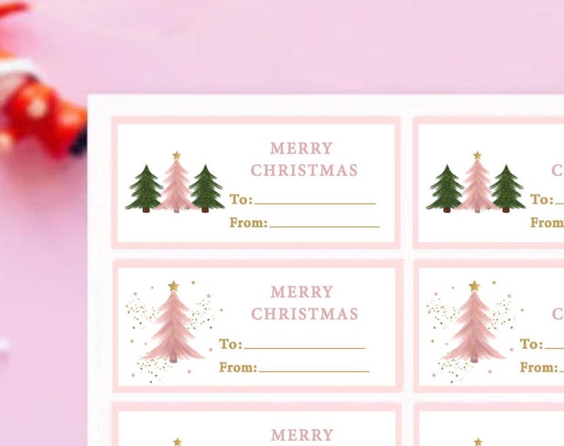 Pink Christmas Gift Tags | Pink Christmas Gift Sticker Sheet | 20 ...