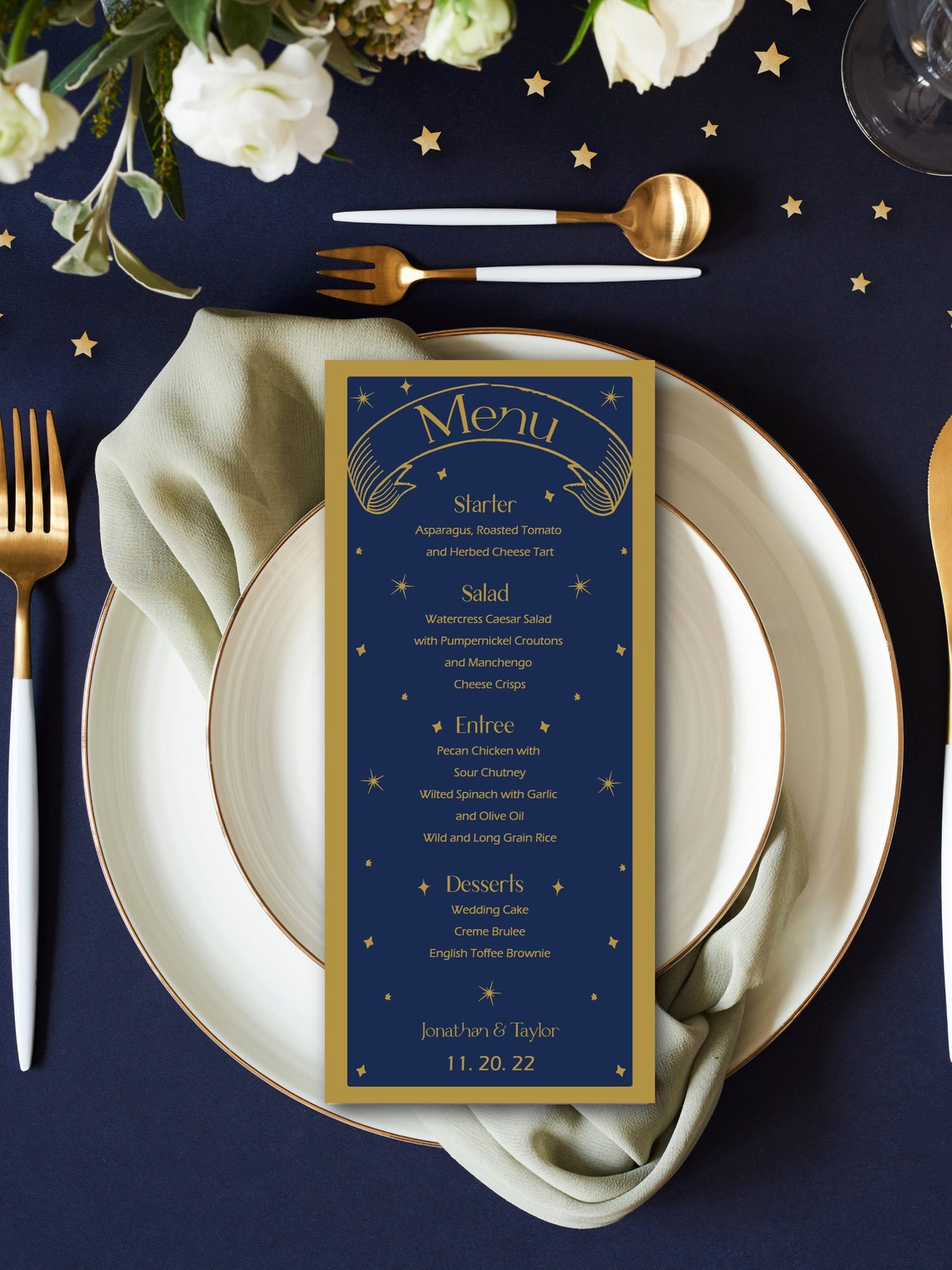 Navy and Gold Wedding Menu Cards | Celestial Wedding Menu | Tarot ...