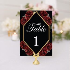 Red Roses Table Numbers Moody Wedding Table Numbers Floral Table ...