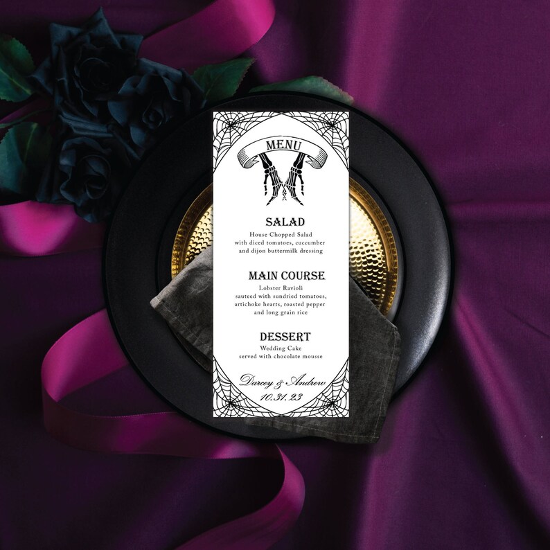 Gothic Wedding Menu| Till Death Menu Cards| Skeleton Wedding Menu ...