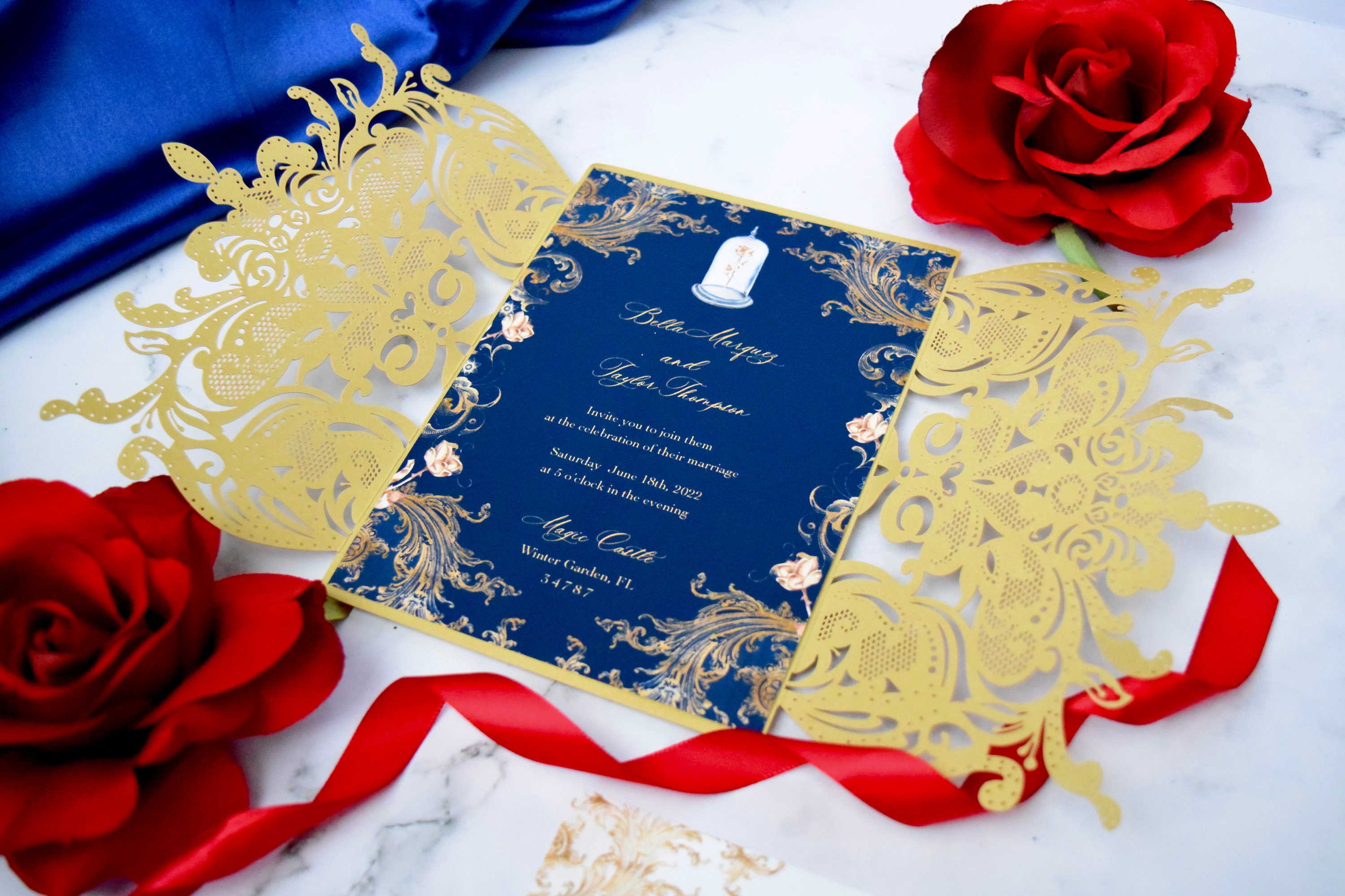 Fairy Tale Wedding Invitation Navy and Gold Invitation - Etsy