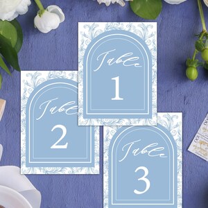 Dusty Blue Wedding Table Number| Arched Table Number Cards| French ...